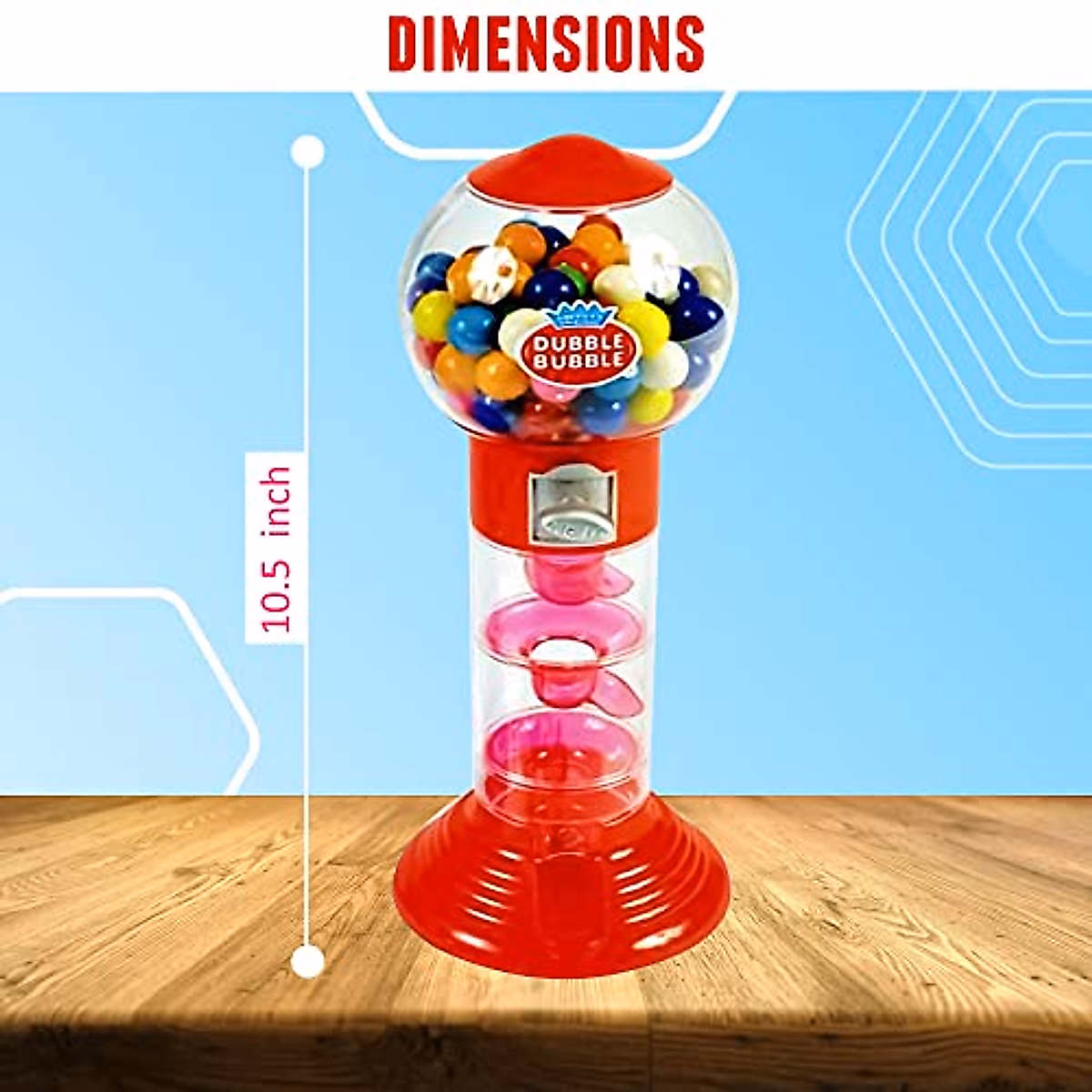 Playo 10.5" Gumball Machine for Kids, Spiral Style Candy Dispenser for Gifts, Parties or Events - Bubblegum Machine w/Gumb Balls Included (Red)