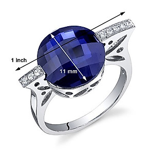 PEORA 7.00 Carats Created Sapphire Ring Sterling Silver Double Checkerboard Cut Size 8