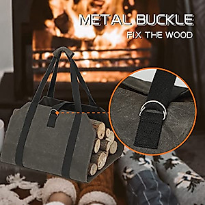 Elezay Log Carrier Waxed Canvas Bag Wood Holders Fireplace Stove Accessories