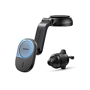 UGREEN Magnetic Wireless Car Charger Mount, Compatible with iPhone 15/14/13/12 Series Car Mount, Built-in 18 N52 Magnets, 11N Strong Magnets, Car Magnetic Phone Mount Charger