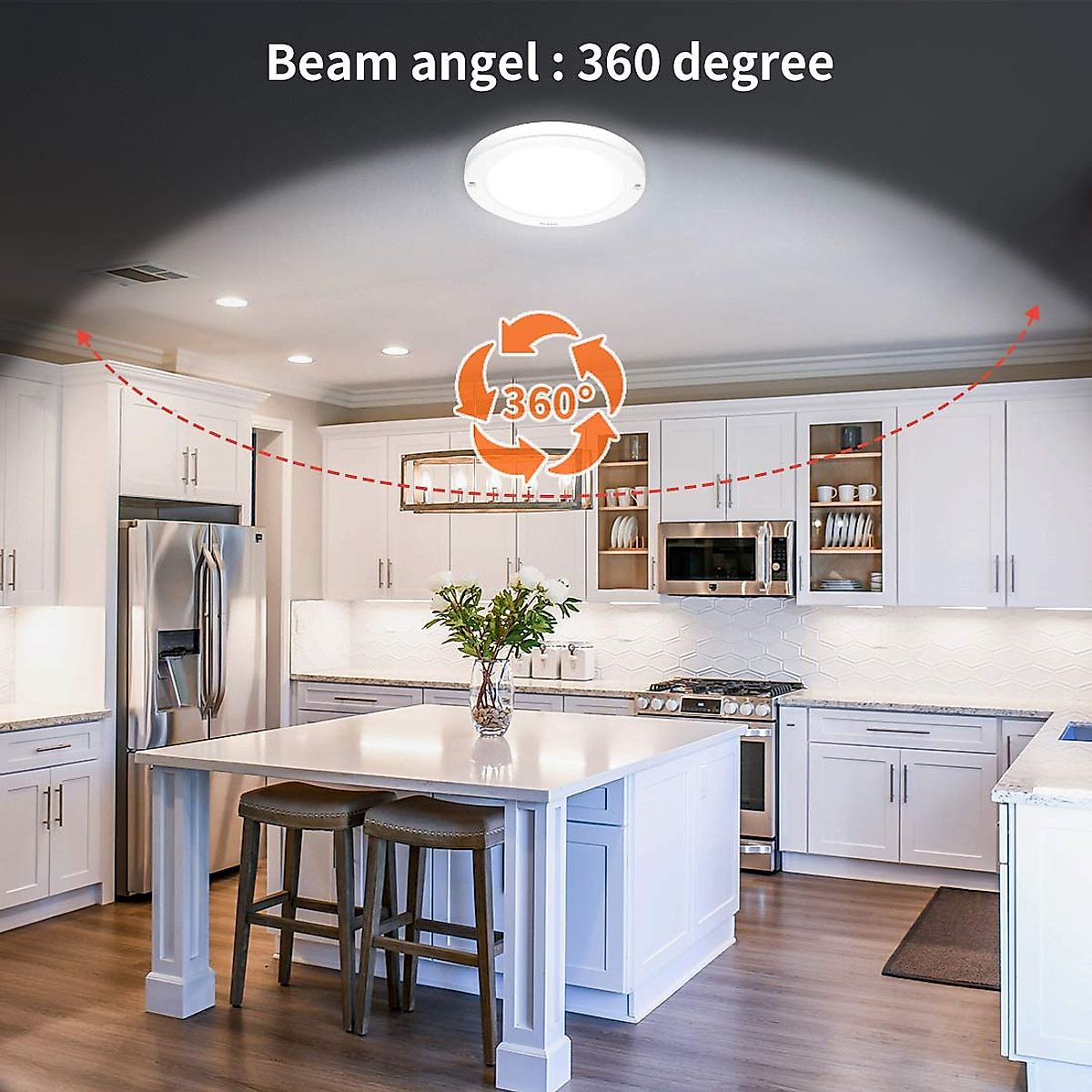 Youtob LED Flush Mount Ceiling Light, 15W 100 Watt Equivalent, 1200lm White Round Lighting Fixture for Kitchens, Closets, Stairwells, Basements, Hallways, Laundrys(Cool White 4000K-White)