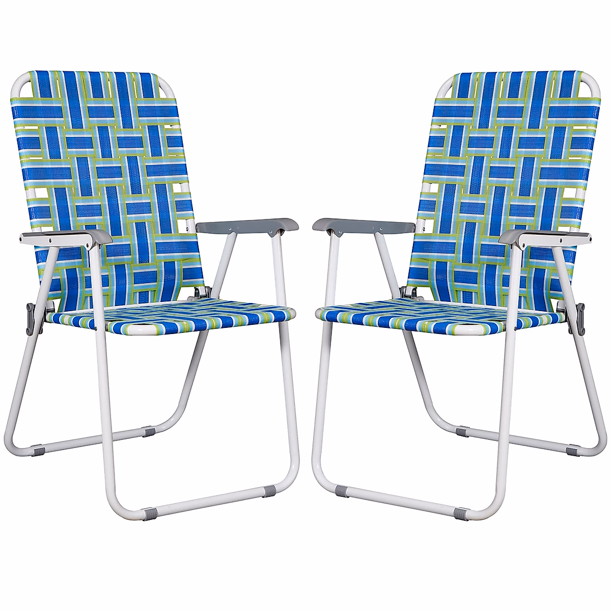 F2C Patio Lawn Chairs Folding Set of 2, Metal Webbed Folding Chair Outdoor Beach Chair Portable Camping Chair for BBQ, Fishing,Yard, Garden(Blue)