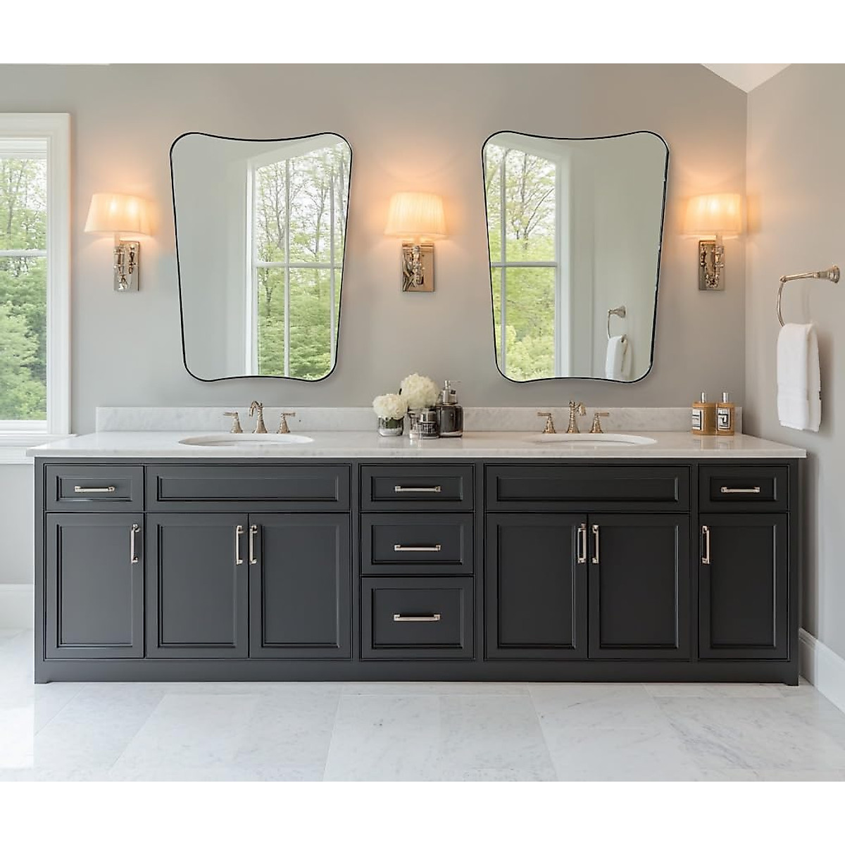 ANDY STAR Chrome Mirror for Bathroom, 22x30 Inch Chrome Metal Framed Mirror, Polished Silver Bathroom Vanity Mirror, Asymmetrical Wall Mirror Thin Frame Deep 1’’, Ideal for Limited Space