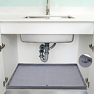 Under Sink Mat 34 x 22 Inch for Kitchen, Silicone Watrproof Under Sink Liner Kitchen Cabinet Shelf Protector Sink Drip Tray Bathroom Cabinet Undersink Mat