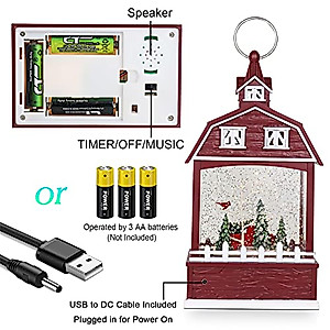 Lasumora Musical Snow Globe Lantern with 6H Timer, Lighted USB/Battery Operated Swirling Singing Water Glittering Lantern, Snow Globes Lantern for Christmas Home Decoration and Gift