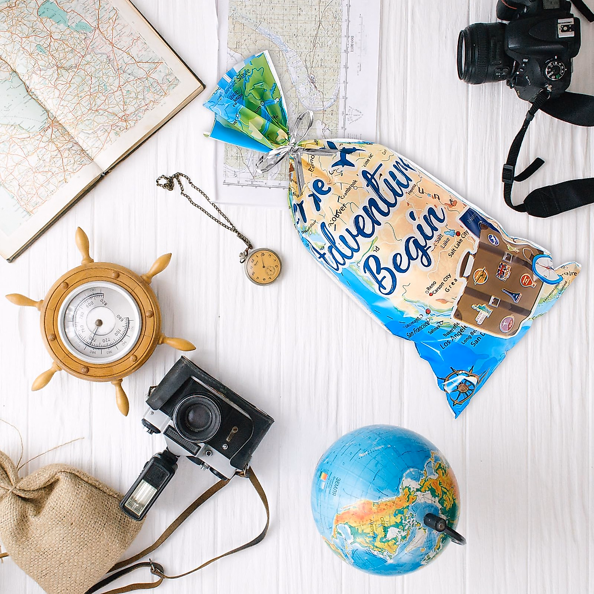 100 Pcs Adventure Awaits Party Decorations Travel Party Cellophane Bag Cello Goodie Candy Favor Bags with 100 Pcs Twist Ties, Retirement Awaits Party Supplies Decorations Gift Wrapping