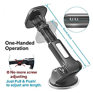 APPS2Car Magnetic Phone Car Mount, Universal Dashboard Windshield Industrial-Strength Suction Cup Car Phone Mount Holder with Adjustable Telescopic Arm,6 Strong Magnets,for All Cell Phones