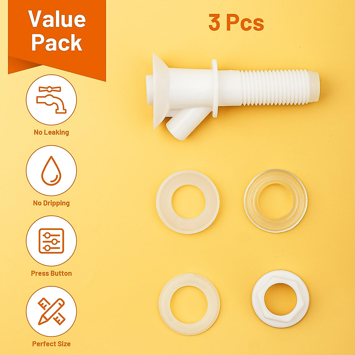 3 Pcs Push-Button Cooler Spigot Replacement, Compatible with Rubbermaid Gott Cooler Valve, Durable Beverage Jugs Faucet with Seal Ring