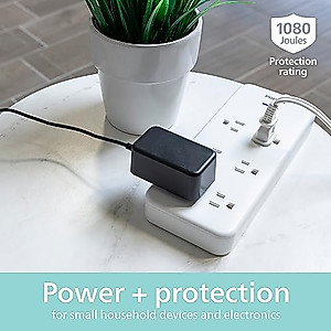 Philips EZFit 6-Outlet Surge Protector Power Strip, 8 Ft Braided Extension Cord, Widely Spaced Outlets, 1080 Joules, Flat Plug, for Home Office Dorm Essentials, White, SPC6066WB/37