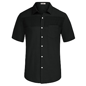 GRACE KARIN Men's Hawaiian Cotton Linen Shirts Casual Button Down Tropical Holiday Beach Shirts Black L