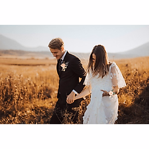 YSUCAU Champagne Rose Wrist Corsage Wristlet Band Bracelet and Men Boutonniere Set for Wedding, Artificial Flower Wrist Corsage Bracelets for Fall Wedding Homecoming Prom Suit Decorations