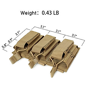 Molle Mag Pouch Open Top Triple Magazine Pouch Holder for M4 M16 AK AR Glock M1911 92F 9mm Kangaroo Rifle Magazines and Pistol Mag Pouch (Triple-Tan)