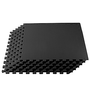 We Sell Mats Foam Interlocking Square Floor Tiles with Borders, (Each 2 x 2 Feet), 16 SQFT (4 Tiles + Borders) - Black, 16 square feet (4 tiles) (M24-10M)