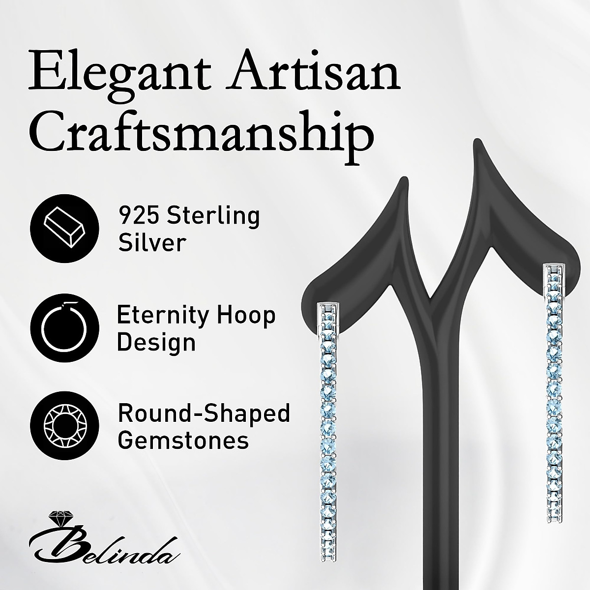 Belinda Jewelz - Hoop Earrings, Eternity Earrings with 62 Colored Gemstones, Birthstone Eternity Earrings Women, 925 Sterling Silver Women's Jewelry, Sky Blue Topaz Earrings For Women, 1.73”