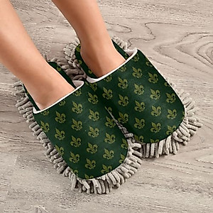 FLildon Microfiber Cleaning Slippers Mardi Gras Green Washable Mop Shoes Slipper for Men/Women House Floor Dust Cleaner, Size L