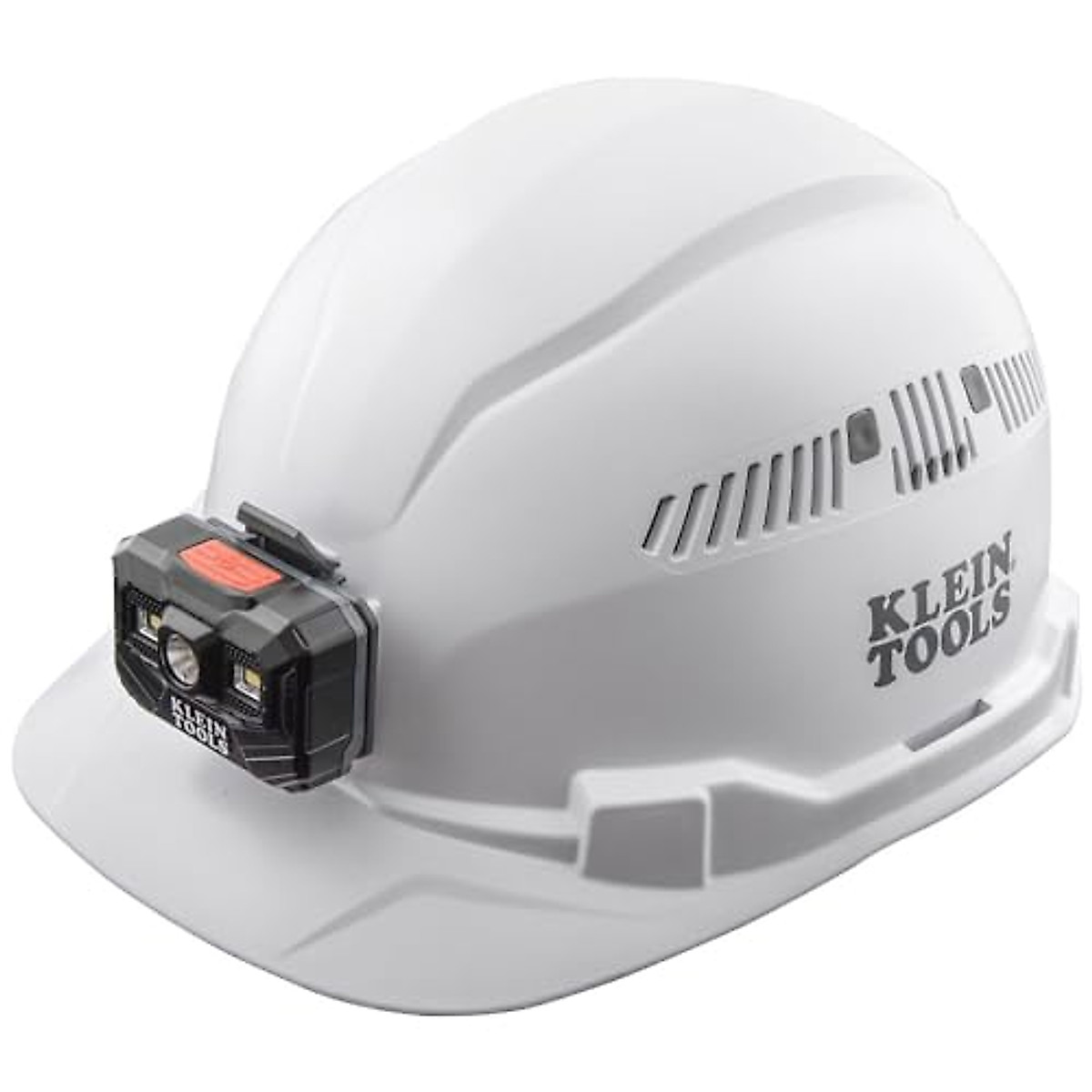 Klein Tools 60113RL Hard Hat, Rechargeable Headlamp, Vented, Cap Style, Padded Self-Wicking Odor-Resistant Sweatband, White
