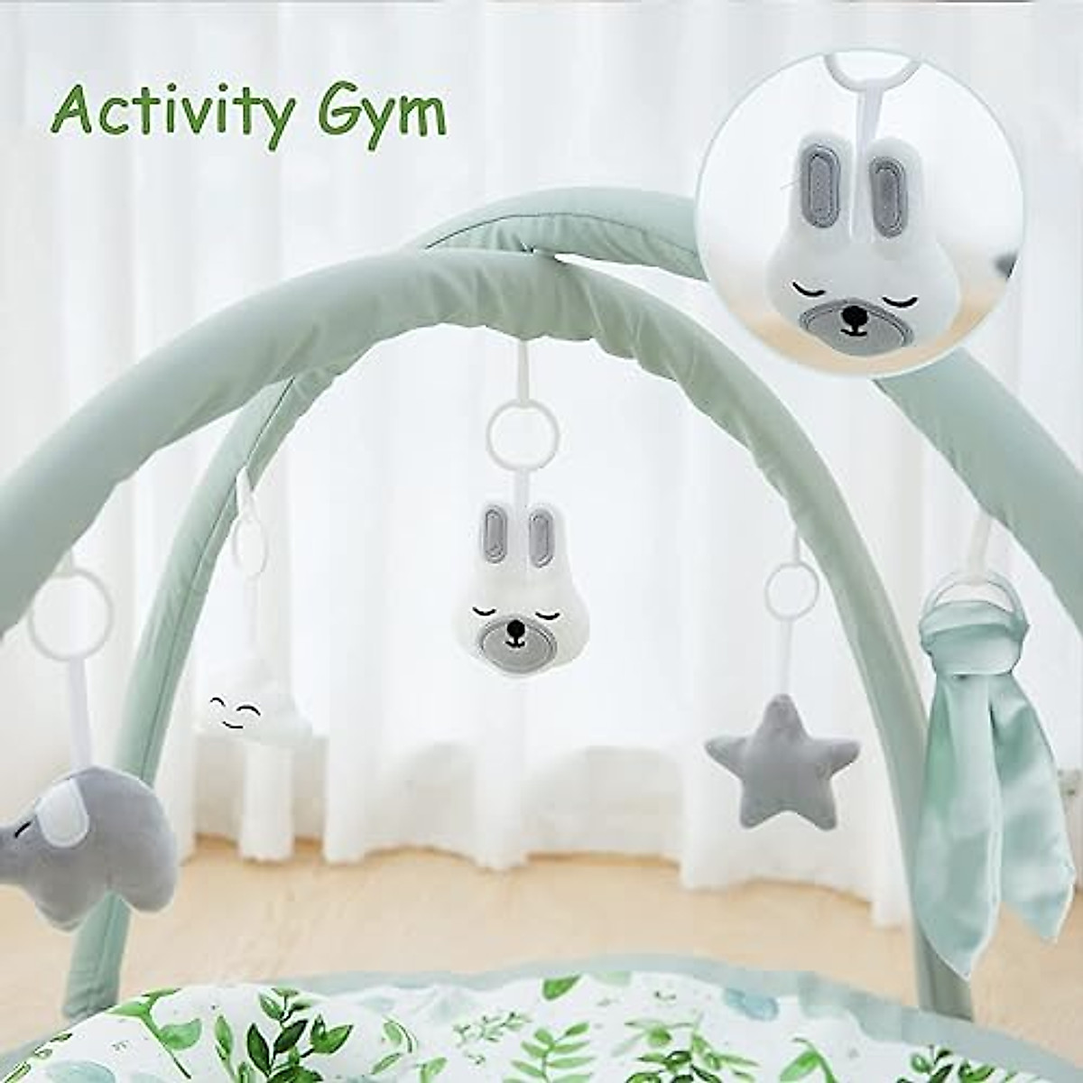 Baby Gym Play Mat for Infant Baby Play Gym Playmats for Newborn Activity Gym for Toddlers with 5 Hanging Toys