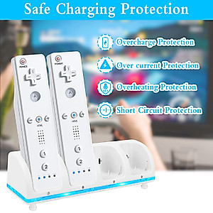 Kulannder Wii Remote Charging Station, 4-in-1 Controller Charger Station with 4 Wii Rechargeable Battery Pack & USB Cable for Wii/Wii U Controller Remote (White)