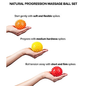 OCTOROX Spiky Massage Balls for Feet, Back, Hands, Muscles - Firm, Medium and Soft Spiked Massager Rollers for Plantar Fasciitis, Exercise, Neuro-Balance, Physical Therapy, 3-inch