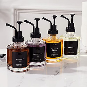 Molimoli Coffee Syrup Dispenser for Coffee Bar, Coffee Pump Dispenser, Glass Syrup Bottle w. Pump, 11.8 oz 350 ml, Set of 2, Black Upgraded Pump