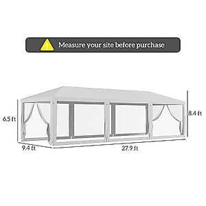 Outsunny 10' x 28' Party Tent Canopy, Outdoor Event Shelter Gazebo with 8 Removable Mesh Sidewalls, Zipper Doors, Steel Frame, White