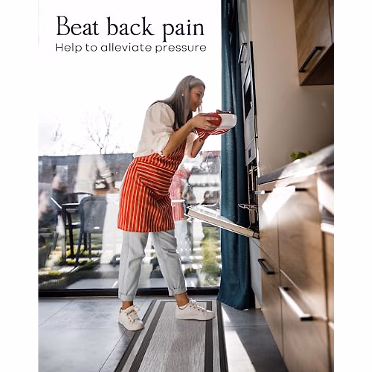 Homergy Anti Fatigue Kitchen Mats for Floor 2 PCS, Memory Foam Cushioned Rugs, Comfort Standing Desk Mats for Office, Home, Laundry Room, Waterproof & Ergonomic, 17.3×30.3&17.3×59 ×0,47", Fabric Black