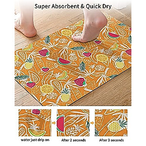 Tropical Summer Bath Mat for Tub,Non Slip Bathroom Floor Runner Rug Quick Dry & Absorbent Diatomaceous Earth Kitchen Room Shower Sink Washable Doormat,Orange Fruit Lemon Watermelon Pineapple 16"x24"