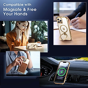 Alphex Invisible Stand Magnetic Case for iPhone 13 Pro, Official Color Match for iPhone, Compatible with MagSafe, Military Grade Shockproof Phone Cover Ring Holder Women 6.1 inch, Gold