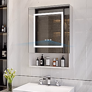 LALAHOO 28" X 20" Medicine Cabinet for Bathroom with Mirror,Lighted Medicine Cabinet with Automatic LED Lights, Wall Mounted Bathroom Cabinet with Storage,Dimmable Light,Anti-Fog