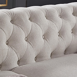 LIADTOP, 3-Seat Chesterfield Sofa with Button Tufted, Nailhead Trim and Solid Wood Legs, Classical Linen Fabric Couch for Living Room, Office, Beige