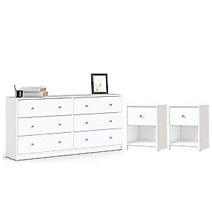 Home Square 3 Piece Bedroom Set with 6-Drawer Double Dresser and Two of 1-Drawer Nightstand in White