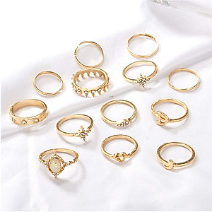 Sither 13 Pcs Women Rings Set Knuckle Rings Gold Bohemian Rings for Girls Vintage Gem Crystal Rings Joint Knot Ring Sets for Teens Party Daily Festival Jewelry Gift