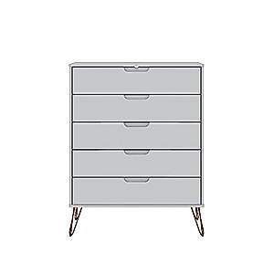 Manhattan Comfort Rockefeller Mid Century Modern 5-Drawer Tall Dresser, White