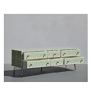 Bone inlay Media Console, Bone inlay Media cabinet Green Geometric Pattern, Bone inlay entertainment unit, Bone inlay TV unit, Bone inlay Furniture,