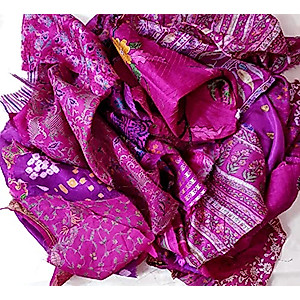 Vintage Fabrics Crafts Sari Silk Fabric Lot Vintage Sari Fabric Material Remnant 50 Small Pieces Magenta Craft Scrapbook Art Doll Junk Journal, 6 Inches