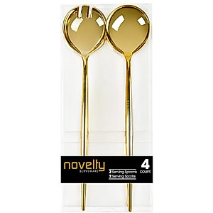 Bluesky Trading Dazzling Gold Novelty Serving Spoon & Spork Plastic Serveware - 4 Count - Perfect for Parties and Events