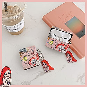 Pink Case with Charm Hook Keychain for Apple AirPods Pro 2019 Generation Ariel The Little Mermaid Fish Flounder Pink Disney Disneyland Cartoon Anime Cute Lovely Adorable Kids Girls Women