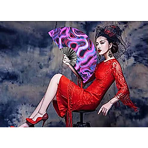 Leehome Large Rave Folding Hand Fan for Women/Men,Chinese/Japanese with Bamboo and Nylon-Cloth Handheld Fan,for Performance,Decorations, Dance,Festival Party,Gift (C03)