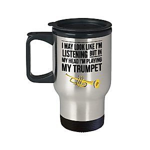 Trumpet Travel Mug for Trumpet Player Christmas Gift for Trumpet Teacher Funny Musician Coffee Mugs Music Tea Cup Gag Gifts for Men and Women