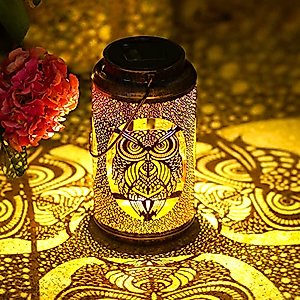 Solar Metal Outdoor Lanterns Hanging Solar Owl Lights Waterproof Solar Powered Garden Decor LED Outside Yard Patio Decorations