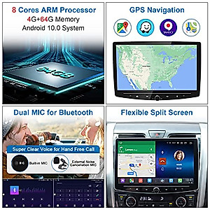 Double Din Car Stereo Wireless CarPlay Android Auto 4G+64G 8-Core Detachable 10 Inch Touchscreen Car Radio Dual Bluetooth AM FM GPS Navigation WiFi Car Audio Receiver with Backup Camera 2Din Head Unit