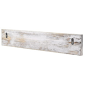 MyGift 24-inch Industrial Black Metal Towel Bar Rack with Vintage White Wood Wall Mount Bathroom Towel Holder