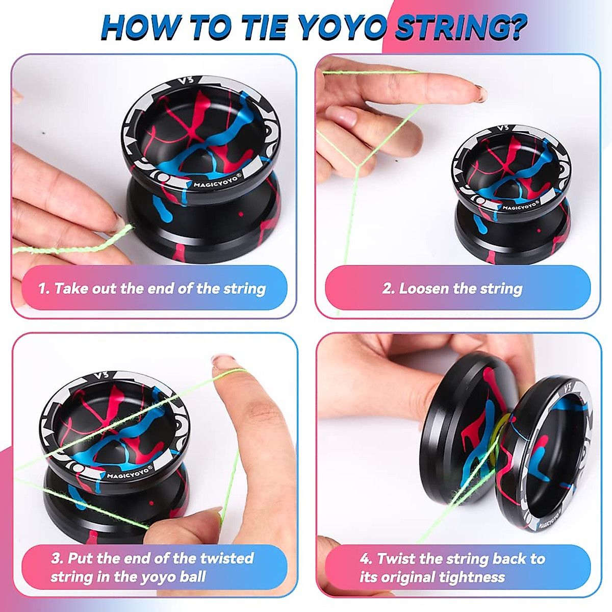 Yoyo Strings Pack of 25 - Professional Yoyos String Replacement, Polyester Yoyo String for Responsive or Unresponsive Yoyo, Rainbow Colors - Blue, Green, Yellow, Orange, Purple