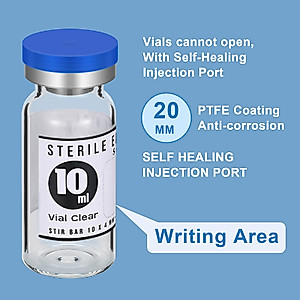 Threlaco 20 Pcs 10ml Sealed Sterile Empty Vials with Self Healing Injection Port Glass Penicillin Bottle with 20 Label Stickers