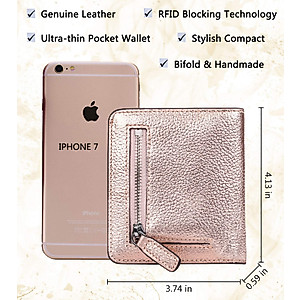 AINIMOER Women Leather Wallet RFID Blocking Small Mini Bifold Zipper Pocket Card Case Champaign Gold and Black Bundle