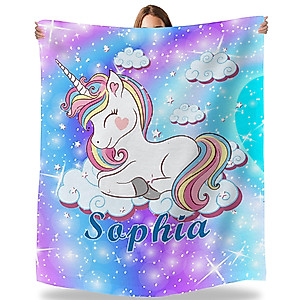YESCUSTOM Personalized Custom Name Blankets for Baby Boys Girls, Rainbow Unicorn Toddler Throw Blanket Soft Fleece for Kids Bedroom Decor, Couch,Birhtday Gift for Kids Blankets