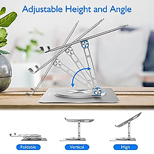 Coolwill Laptop Stand for Desk 360° Rotating, Ergonomic Aluminum Laptop Stand Holder, Adjustable Laptop Riser, Foldable Computer Desk Stand for Travel, Compatible with MacBook Air/All 10-16" Laptops