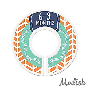 Modish Labels Baby Clothes Size Dividers, Baby Closet Organizers, Closet Size Dividers, Baby Closet Organizers, Clothes Organizer, Boy, Woodland, Arrows, Nordic, Boho, Navy Blue, Mint, Orange (Baby)