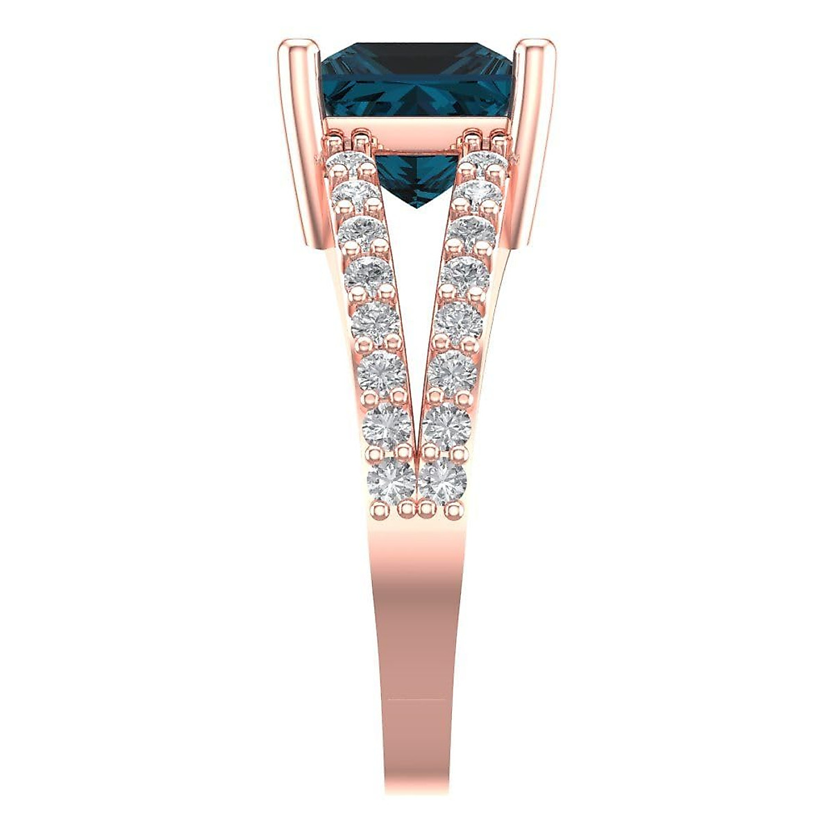 Clara Pucci 2.52 ct Princess Cut Solitaire W/Accent split shank Natural London Blue Wedding Statement Bridal ring 18K Rose Gold 8.5