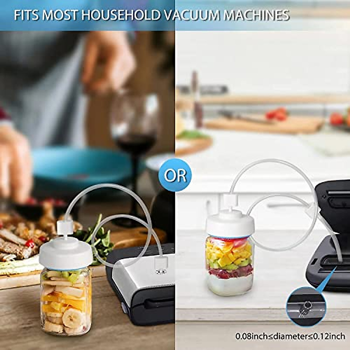 WANCHIY 1 Set Accessory for Mason Jars, Jar Sealer for Food Storage, Fit with Mason Jars and Reusable Vacuum Sealer Bags and Canning Jars, Compatible with FoodSaver Vacuum Sealer, Portable Can Sealer(Jar Sealer)